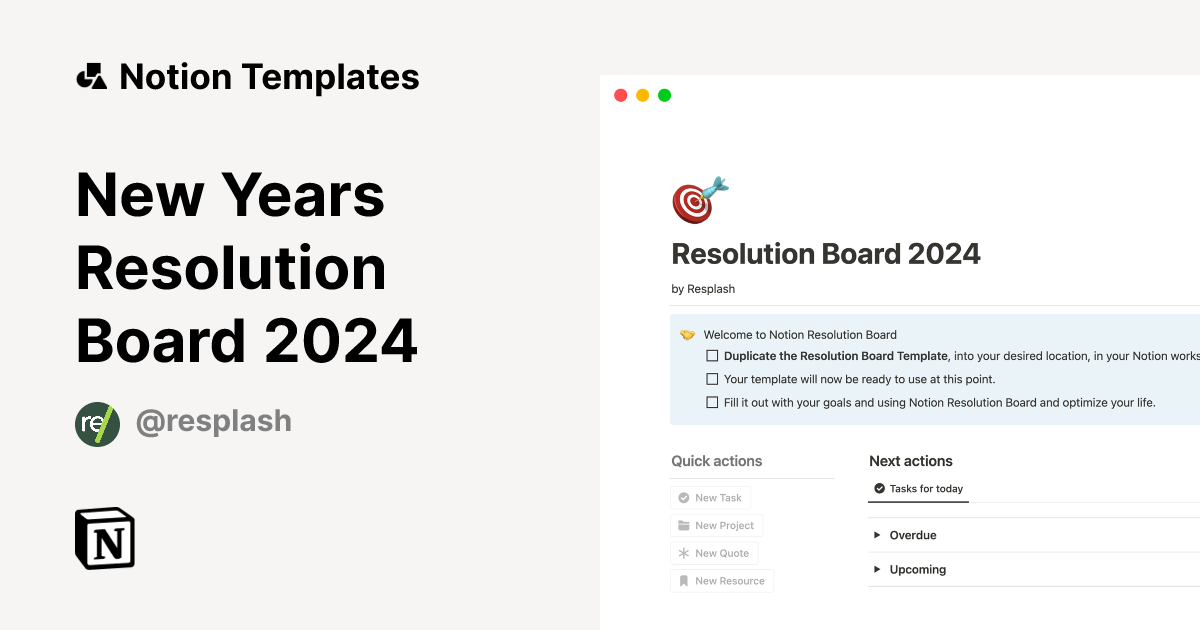 תבנית New Years Resolution Board 2024 מאת Resplash | Marketplace של Notion