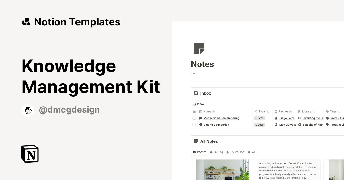 תבנית Knowledge Management Kit מאת DMCG Design | Marketplace של Notion
