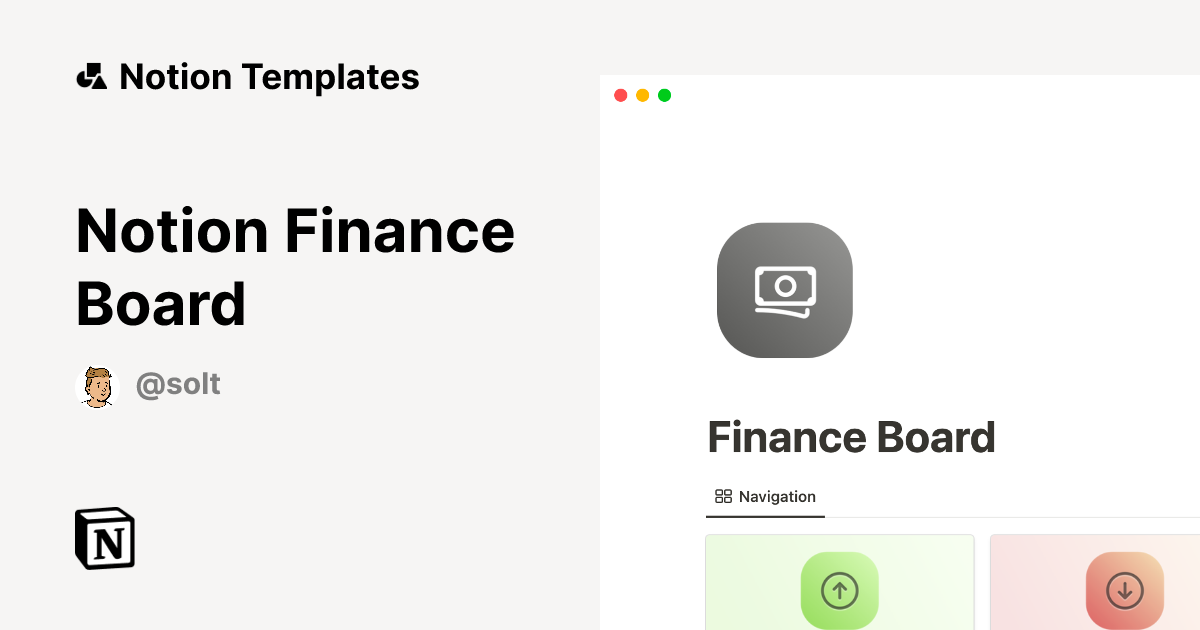 תבנית Notion Finance Board מאת Solt Wagner | Marketplace של Notion