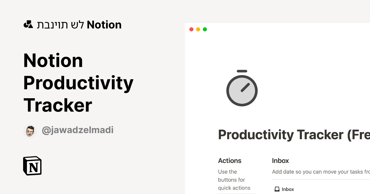 תבנית Notion Productivity Tracker מאת Jawad Zelmadi | Marketplace של Notion