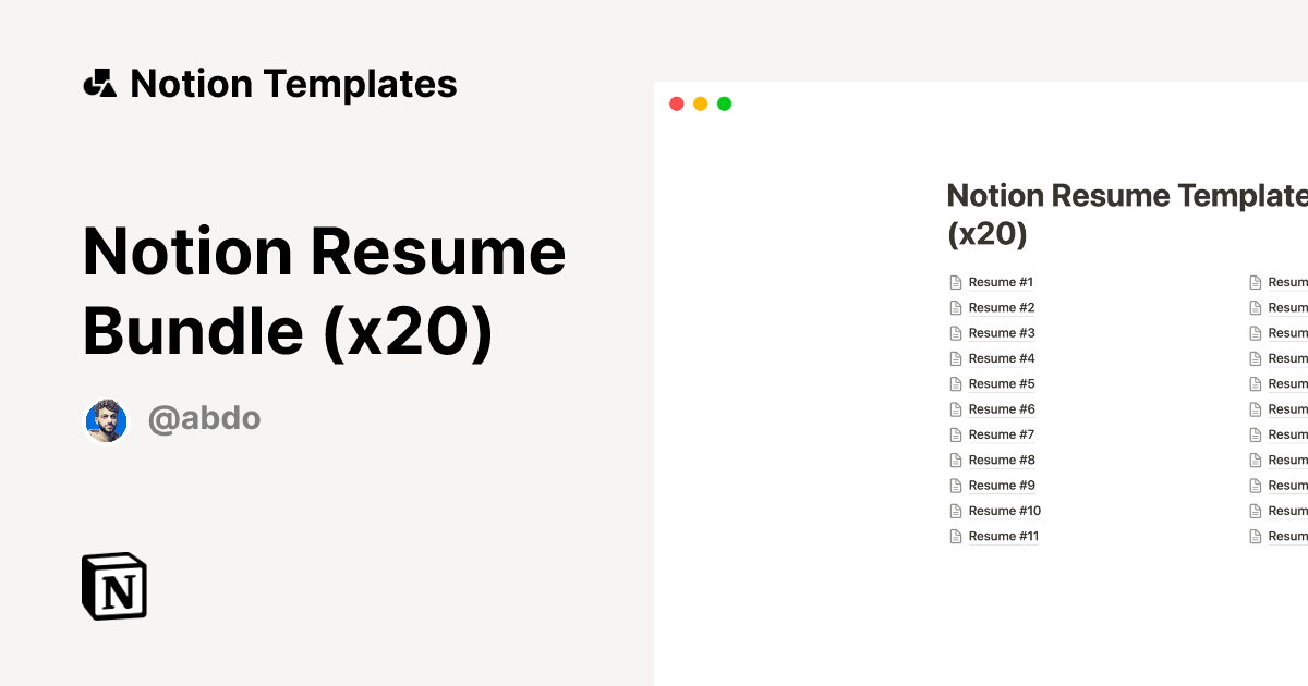 תבנית Notion Resume Bundle (x20) מאת Abdo Karmalla | Marketplace של Notion