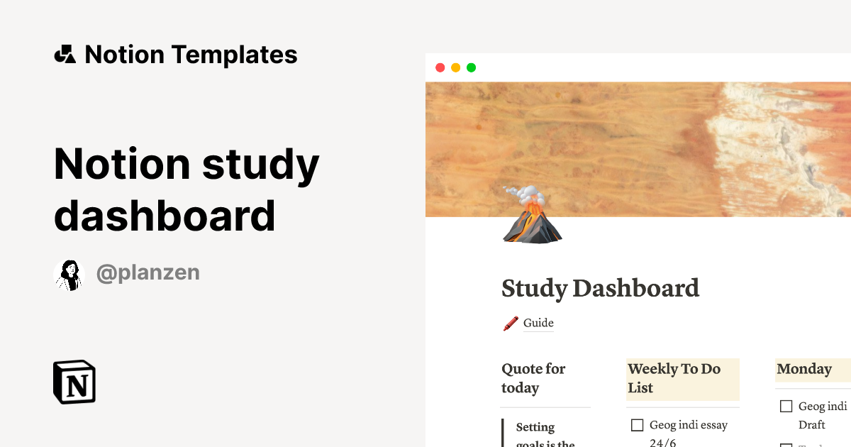 תבנית Notion study dashboard | Marketplace של Notion