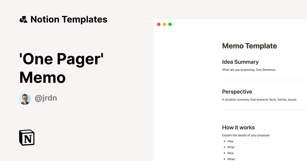 תבנית 'One Pager' Memo | Marketplace של Notion