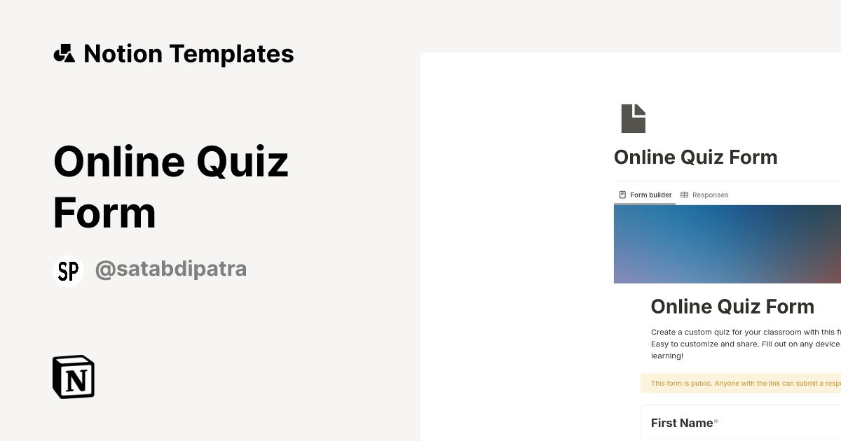 תבנית Online Quiz Form | Marketplace של Notion