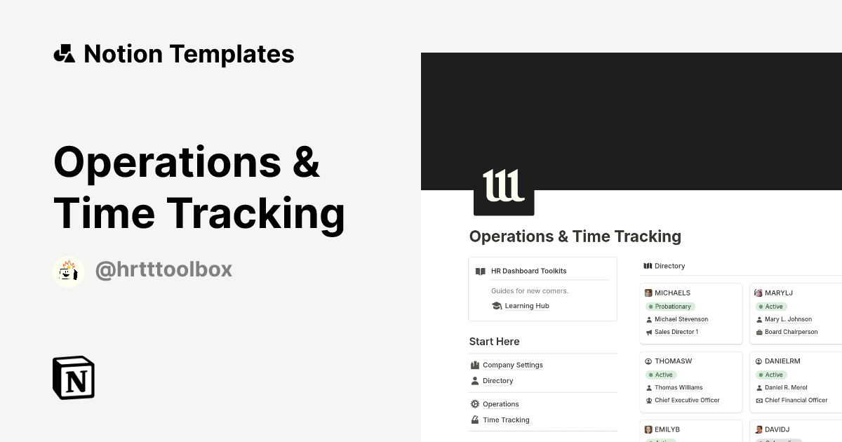תבנית Operations & Time Tracking | Marketplace של Notion