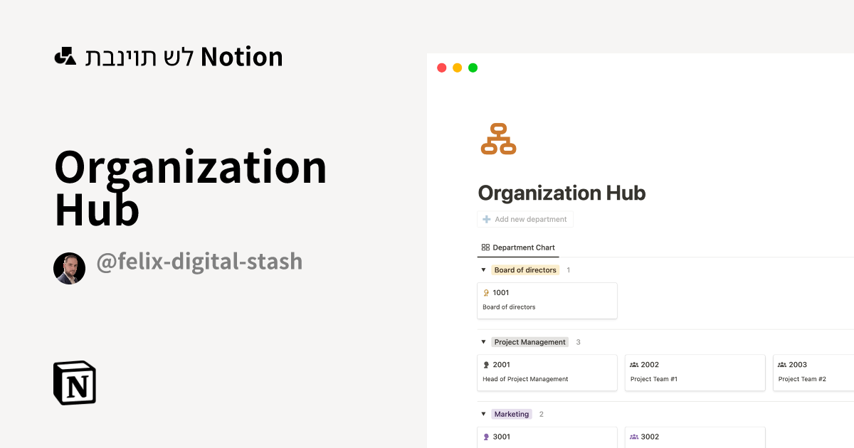 תבנית Organization Hub מאת Felix' Digital Stash | Marketplace של Notion