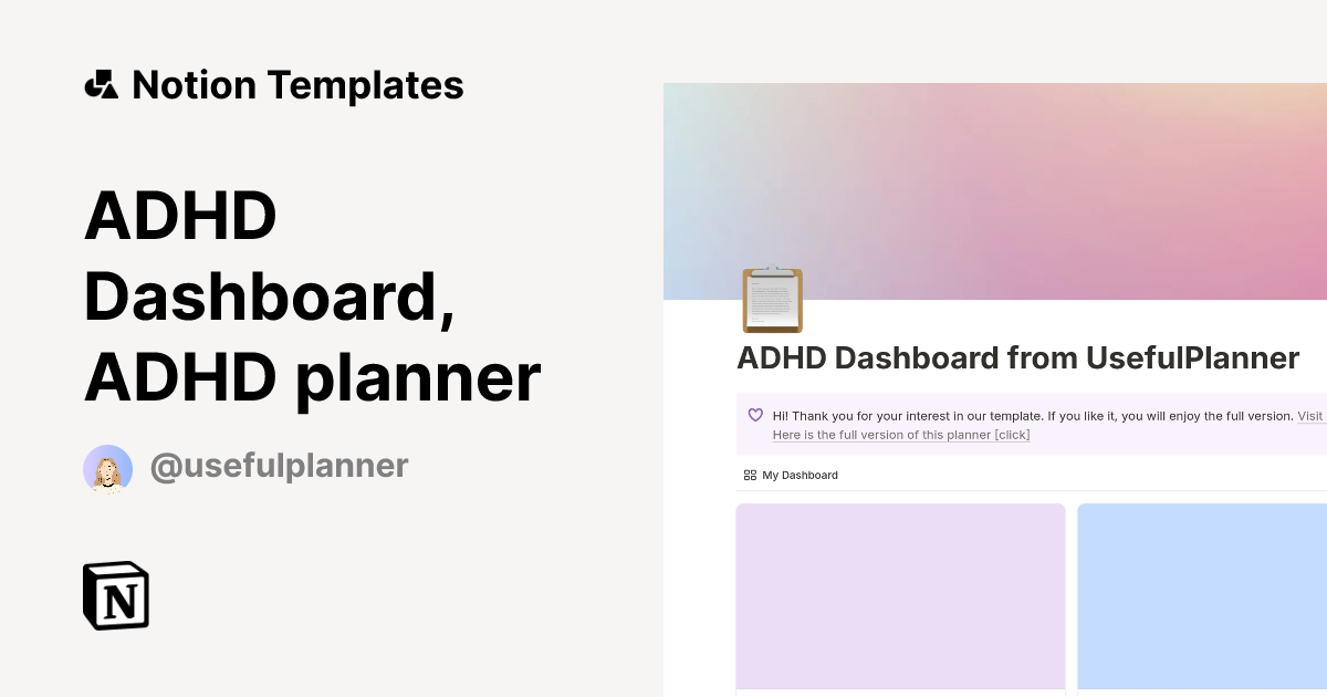 תבנית ADHD Dashboard, ADHD planner מאת UsefulPlanner | Marketplace של ...