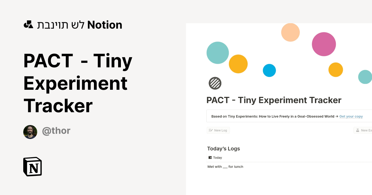 תבנית PACT - Tiny Experiment Tracker | Marketplace של Notion