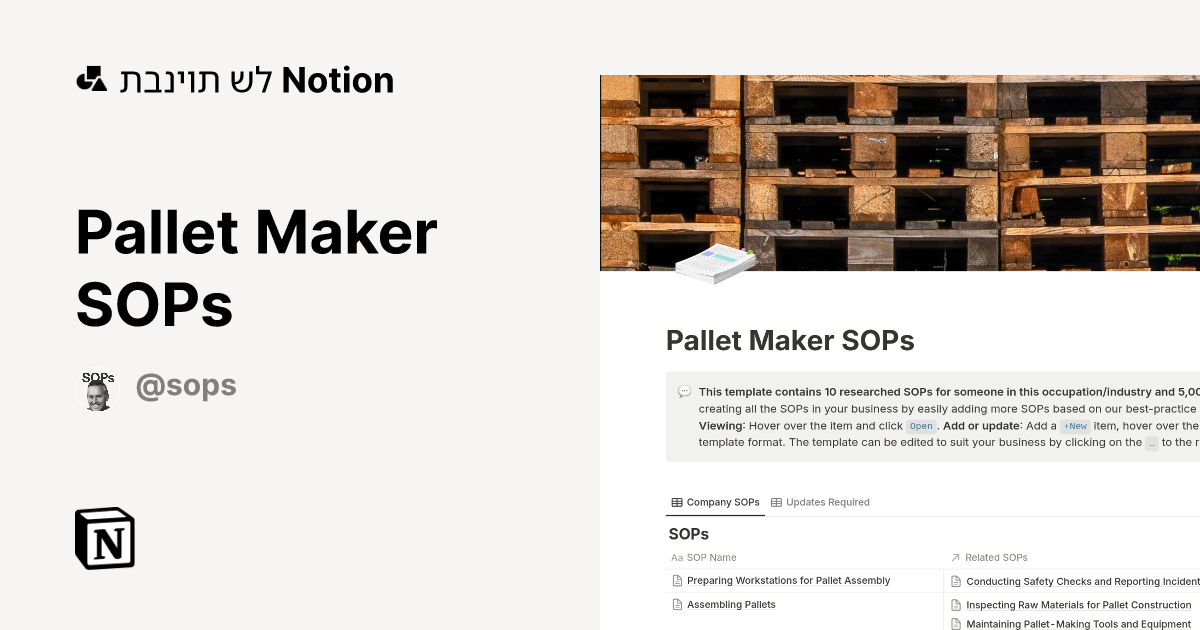 תבנית Pallet Maker SOPs | Marketplace של Notion