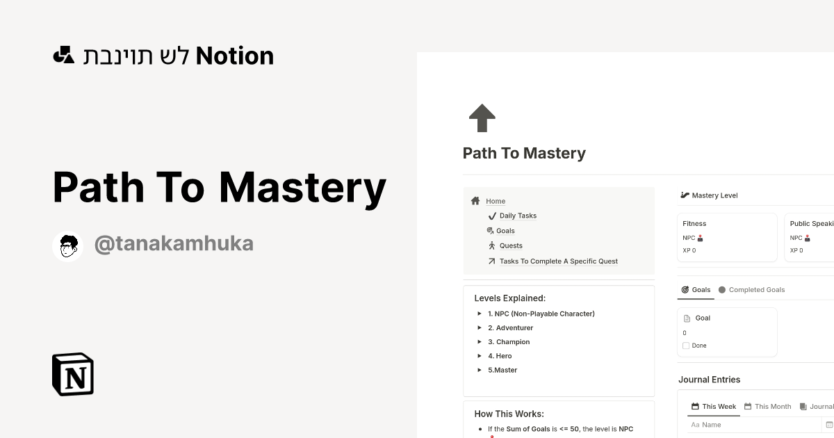 תבנית Path To Mastery | Marketplace של Notion