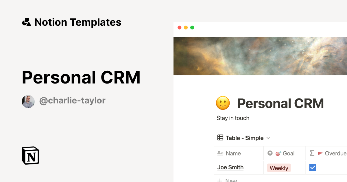 תבנית Personal CRM מאת Charlie Taylor | Marketplace של Notion