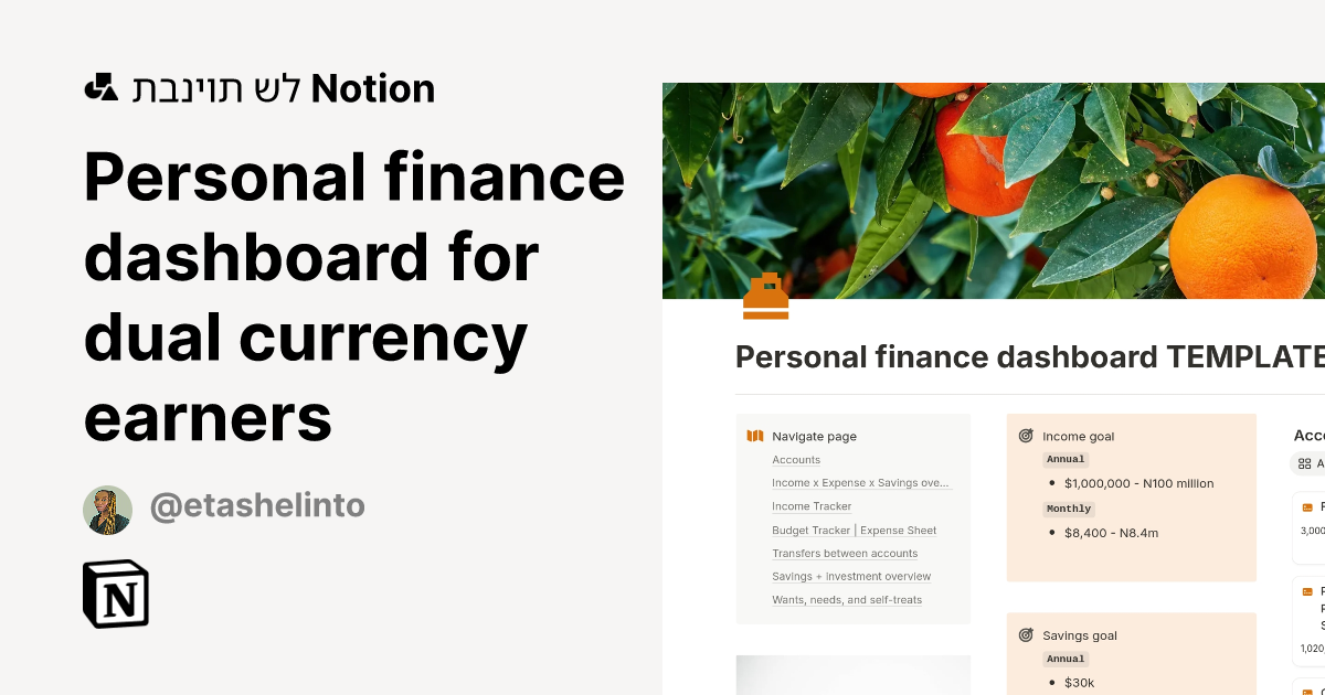 תבנית Personal finance dashboard for dual currency earners ...