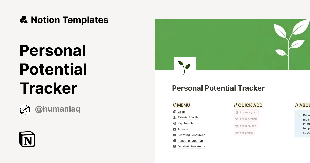 תבנית Personal Potential Tracker מאת Humaniaq | Marketplace של Notion