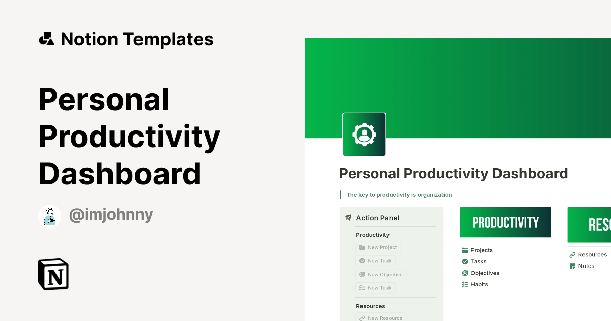 תבנית Personal Productivity Dashboard | Marketplace של Notion