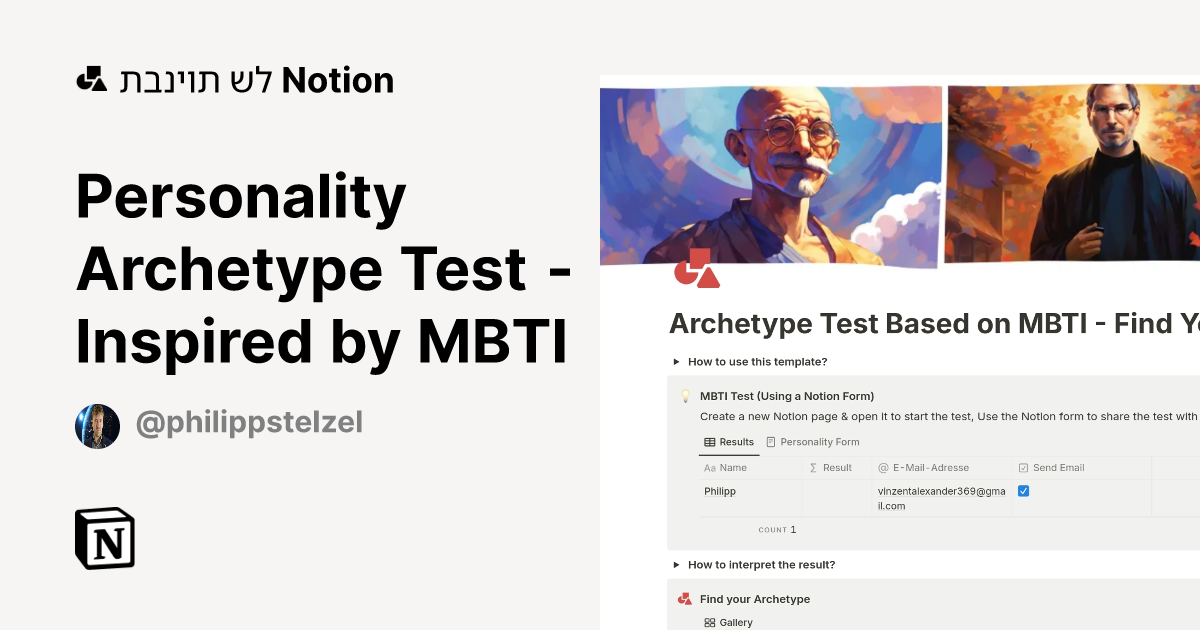 תבנית Personality Archetype Test - Inspired by MBTI | Marketplace של Notion