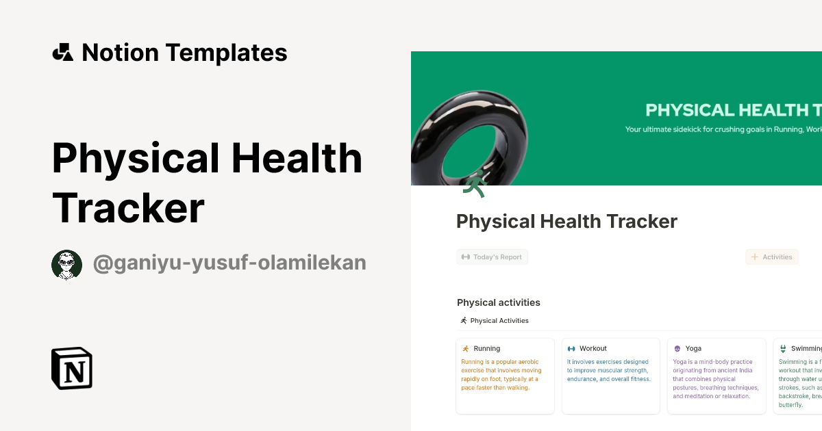 תבנית Physical Health Tracker מאת Notionallity | Marketplace של Notion