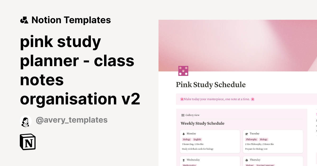 תבנית pink study planner - class notes organisation v2 מאת avery's ...