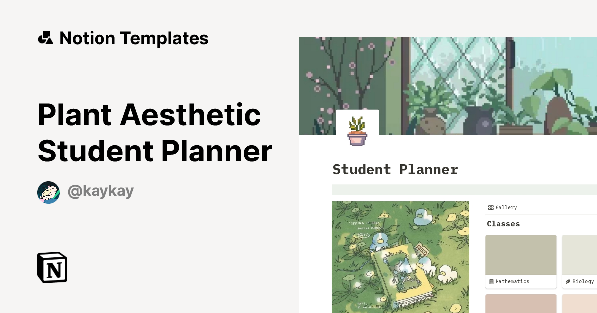 תבנית Plant Aesthetic Student Planner מאת Kay | Marketplace של Notion