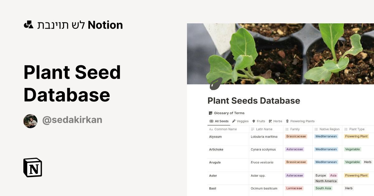 תבנית Plant Seed Database | Marketplace של Notion