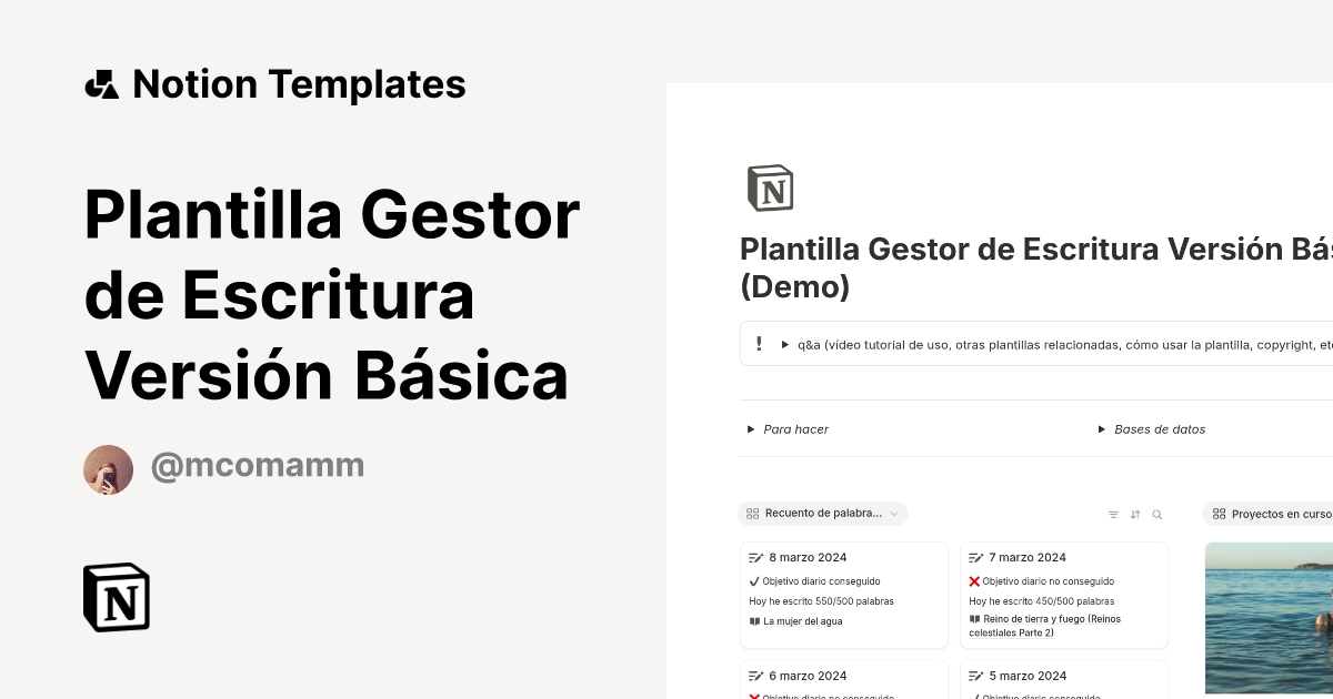 תבנית Plantilla Gestor de Escritura Versión Básica | Marketplace של Notion
