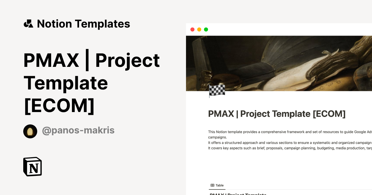 תבנית PMAX | Project Template [ECOM] | Marketplace של Notion