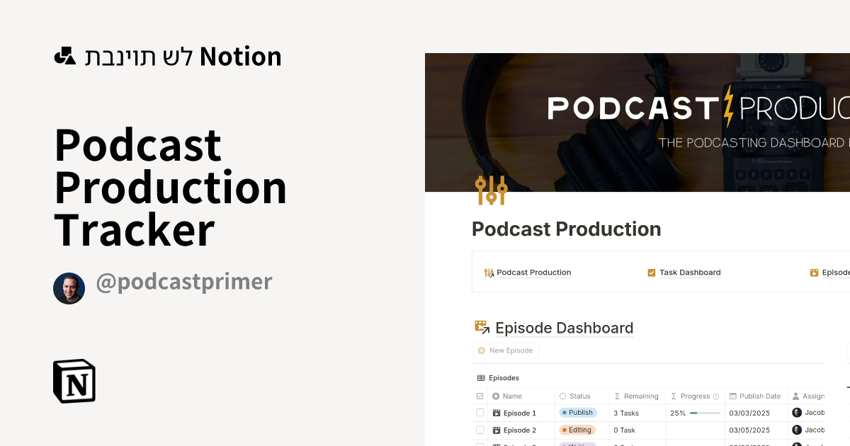 תבנית Podcast Production Tracker | Marketplace של Notion