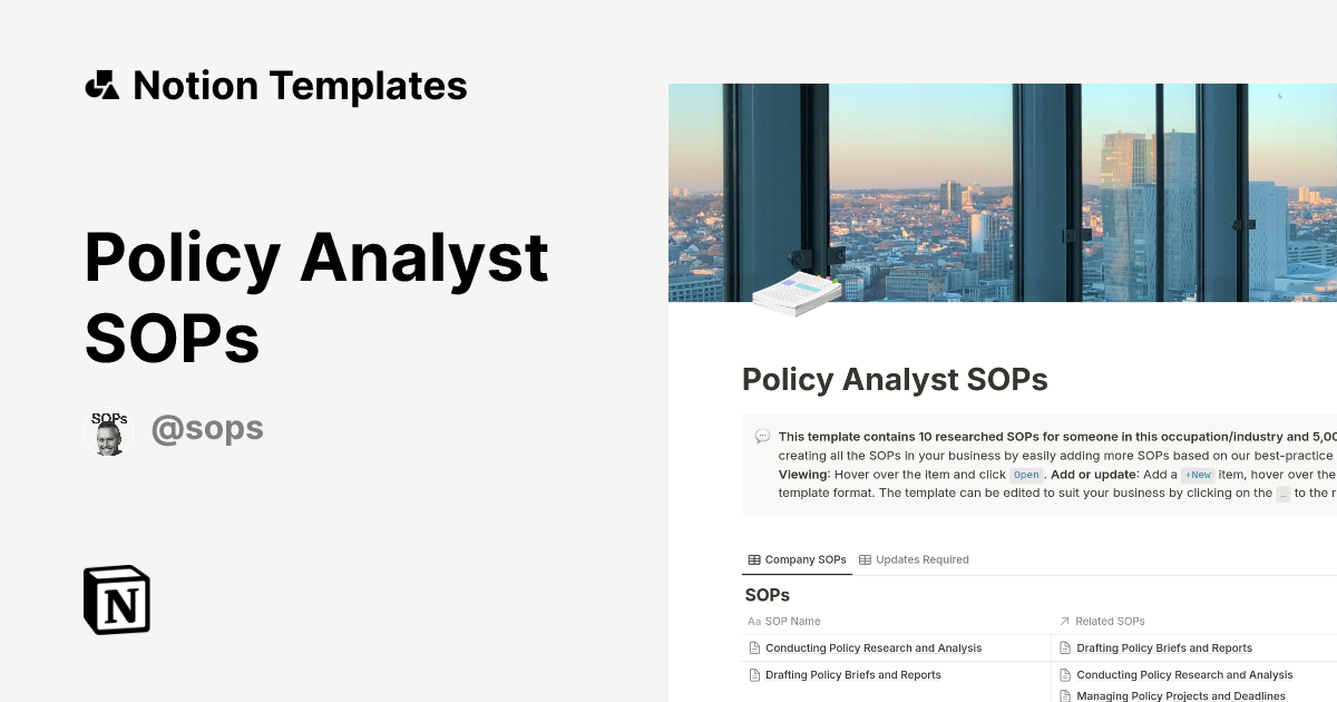 תבנית Policy Analyst SOPs מאת SOPs | Marketplace של Notion