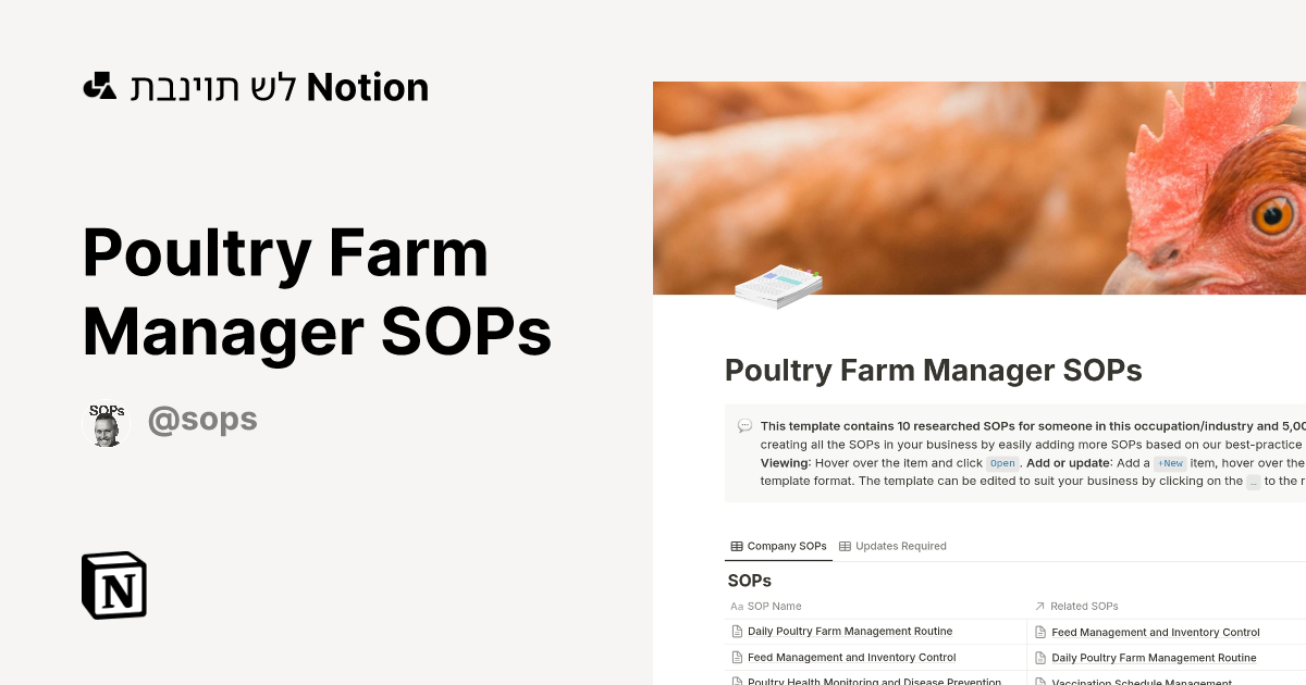 תבנית Poultry Farm Manager SOPs | Marketplace של Notion