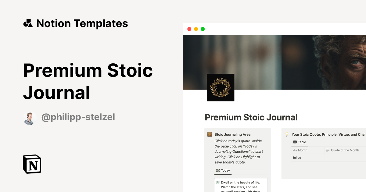 תבנית Premium Stoic Journal מאת Philipp Stelzel | Marketplace של Notion