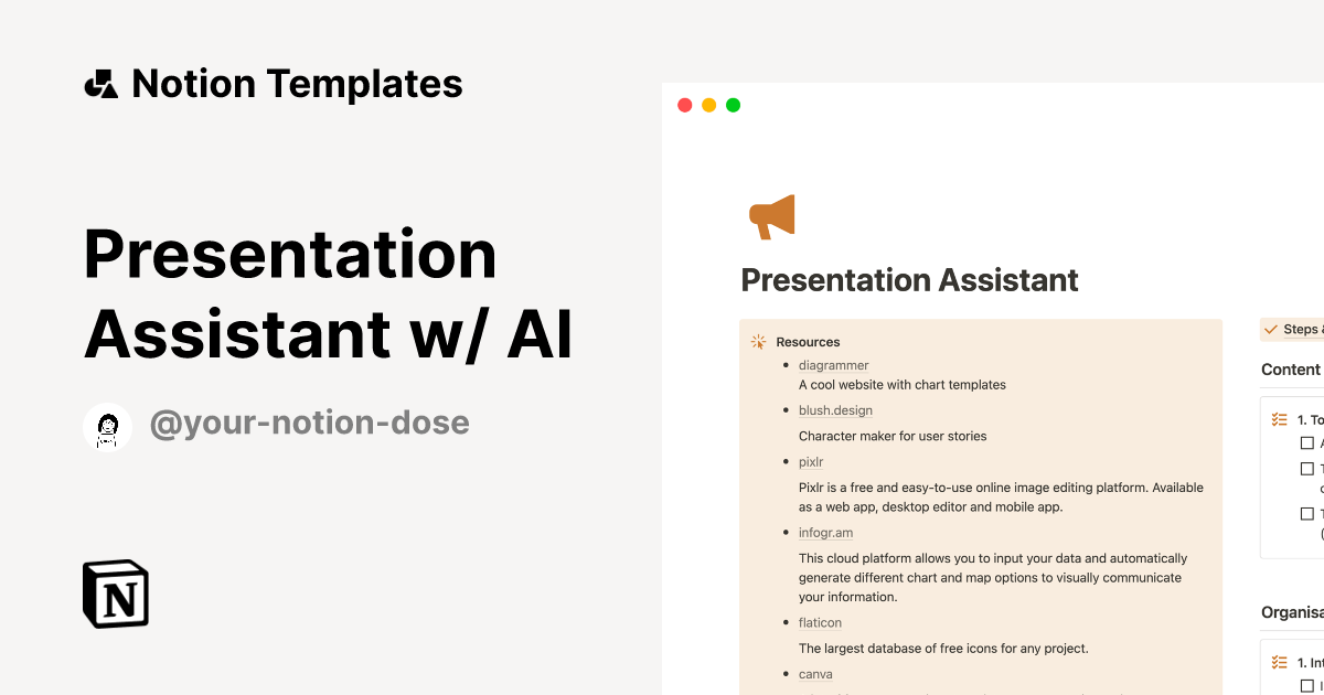 תבנית Presentation Assistant w/ AI מאת Your Notion Dose | Marketplace ...