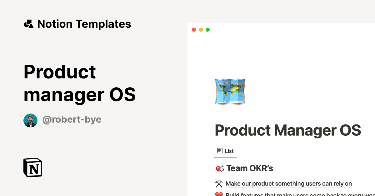 תבנית Product manager OS מאת Robert Bye | Marketplace של Notion