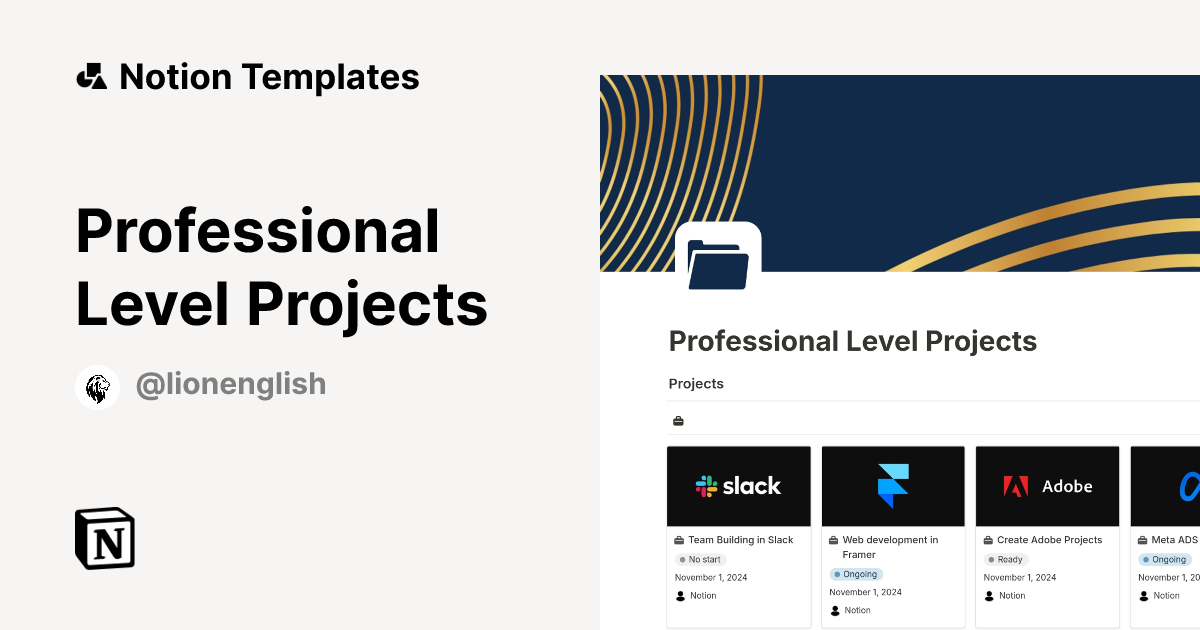 תבנית Professional Level Projects מאת Lion | Marketplace של Notion