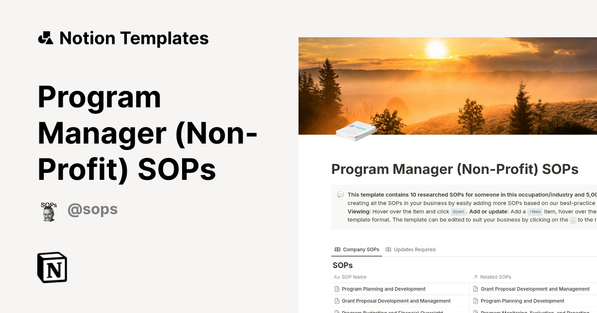תבנית Program Manager (Non-Profit) SOPs מאת SOPs | Marketplace של Notion