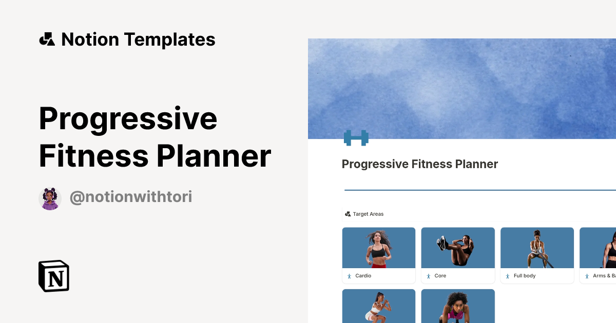 תבנית Progressive Fitness Planner מאת Tori | Marketplace של Notion