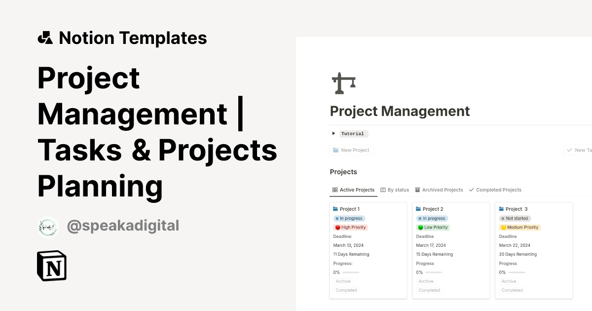 תבנית Project Management | Tasks & Projects Planning מאת SpeakADigital ...