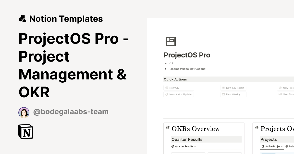 תבנית ProjectOS Pro - Project Management & OKR | Marketplace של Notion