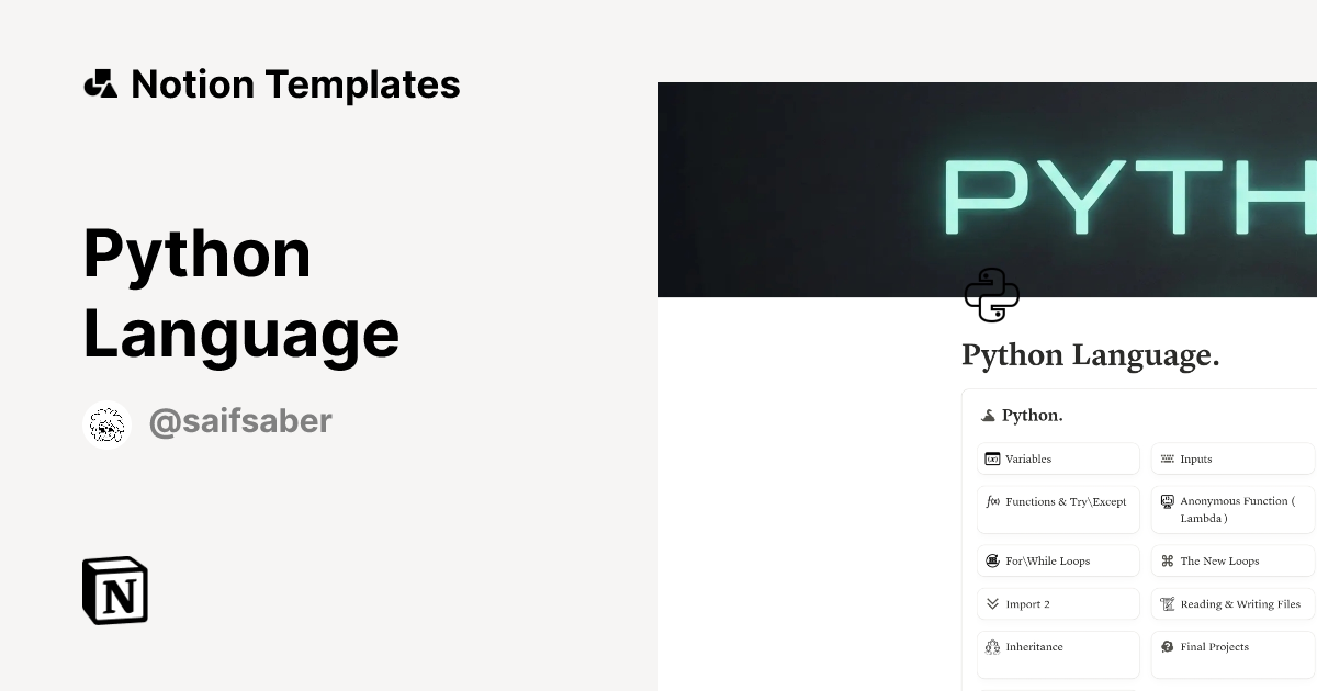 תבנית Python Language | Marketplace של Notion