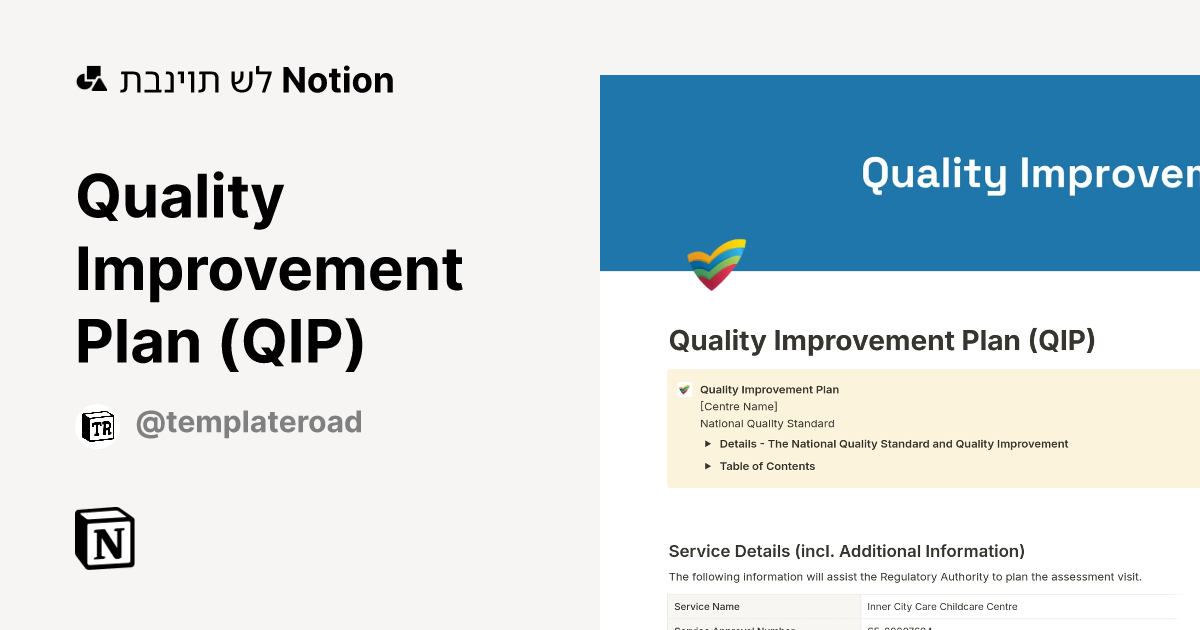 תבנית Quality Improvement Plan (QIP) מאת Template Road | Marketplace של ...