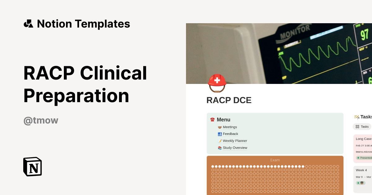 תבנית RACP Clinical Preparation מאת tmow | Marketplace של Notion