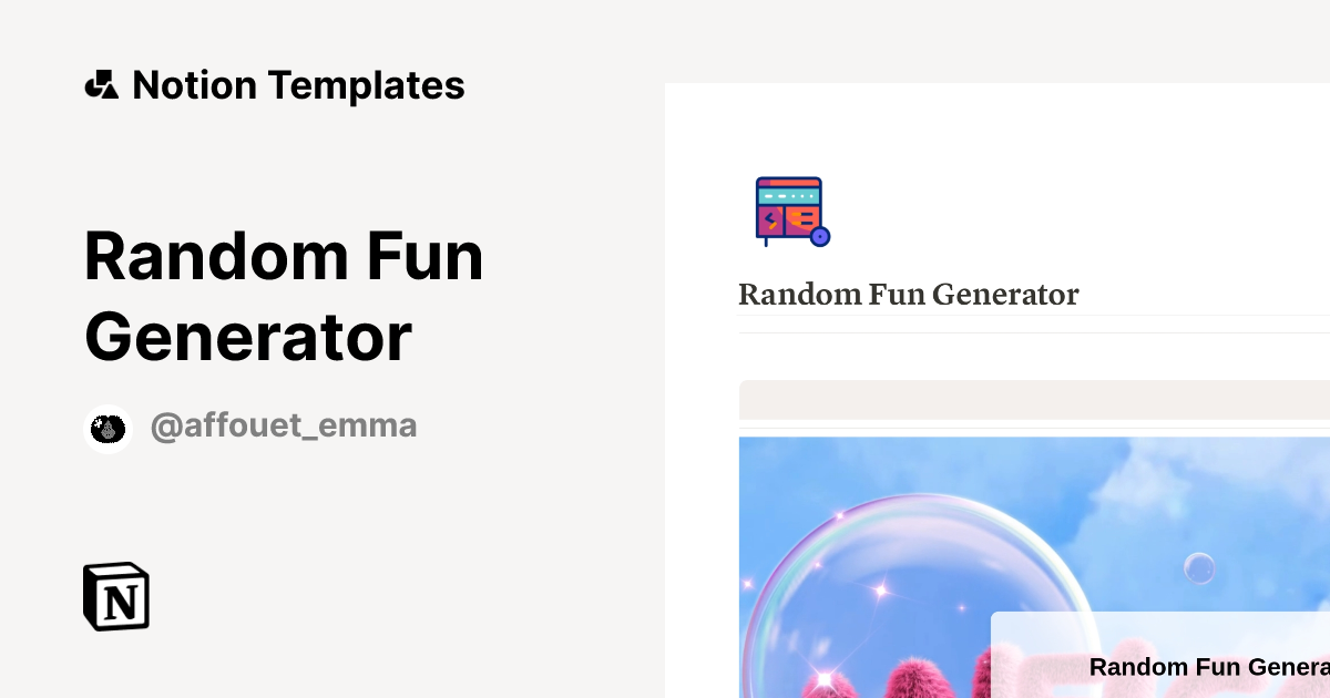 תבנית Random Fun Generator | Marketplace של Notion