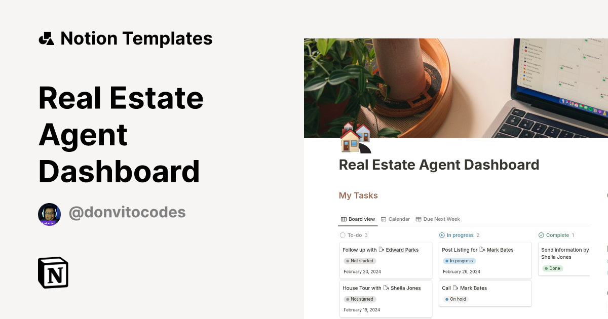 תבנית Real Estate Agent Dashboard | Marketplace של Notion