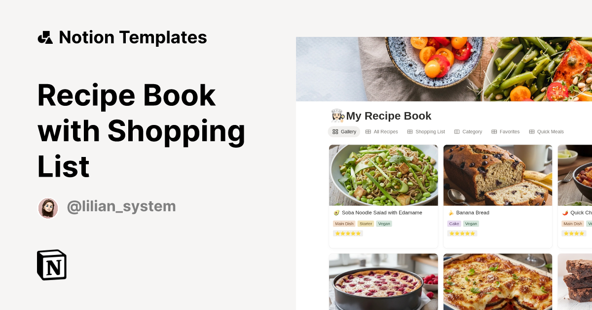 תבנית Recipe Book with Shopping List | Marketplace של Notion