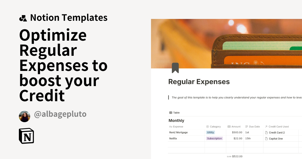 תבנית Optimize Regular Expenses to boost your Credit | Marketplace של ...