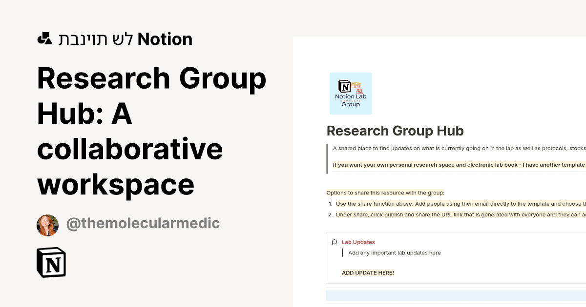 תבנית Research Group Hub: A collaborative workspace מאת Amber Knapp ...