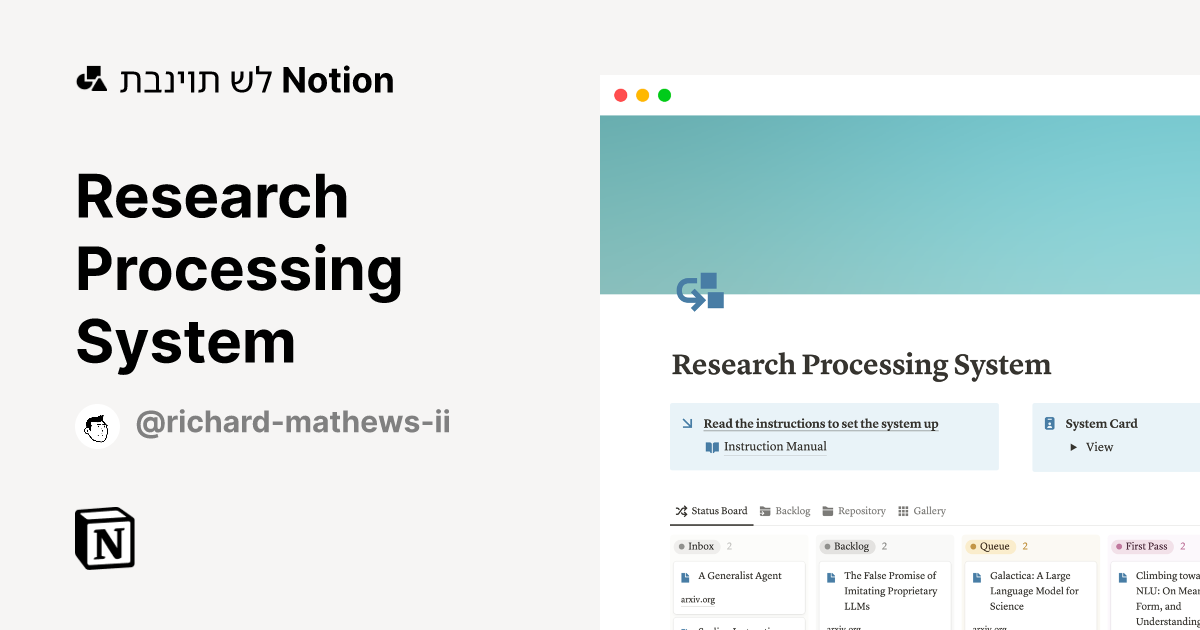תבנית Research Processing System | Marketplace של Notion