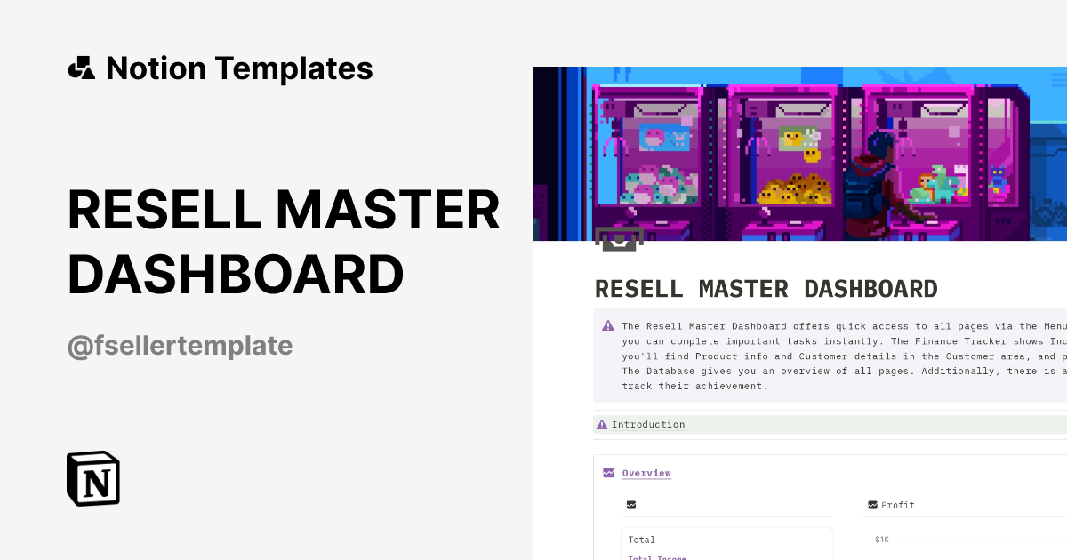 תבנית RESELL MASTER DASHBOARD מאת Fseller Template | Marketplace של Notion