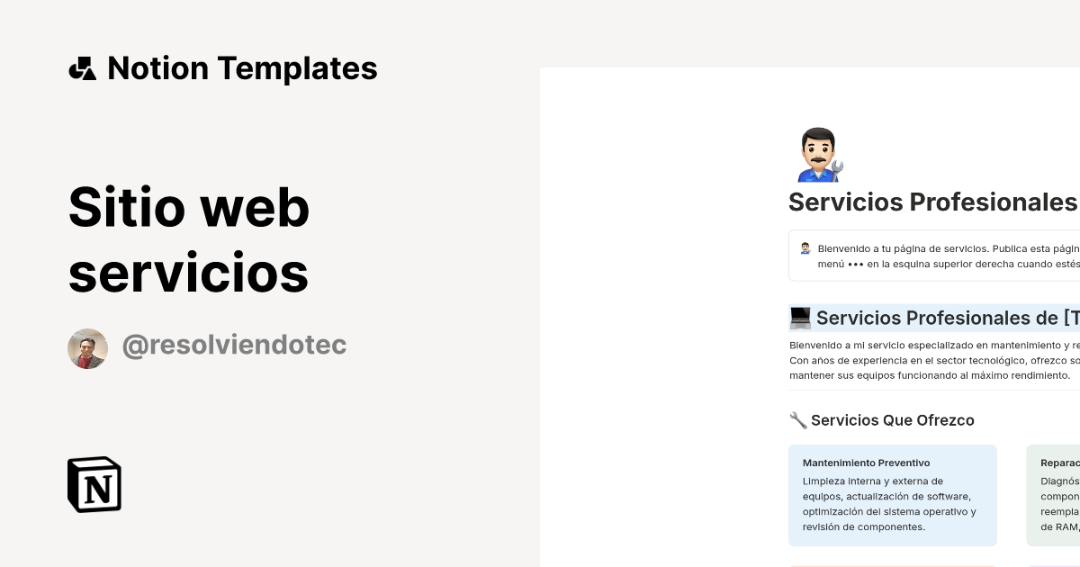תבנית Sitio web servicios מאת Martin Huaman Pun Lay | Marketplace של Notion