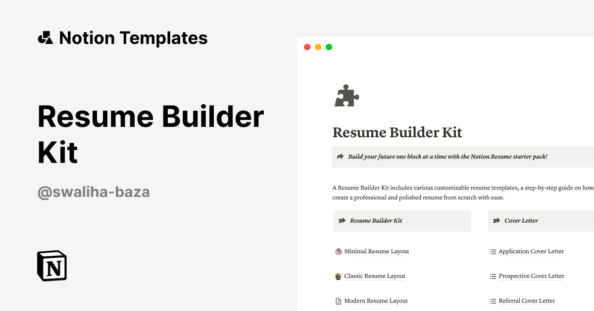 תבנית Resume Builder Kit | Marketplace של Notion