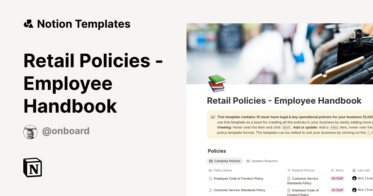 תבנית Retail Policies - Employee Handbook | Marketplace של Notion