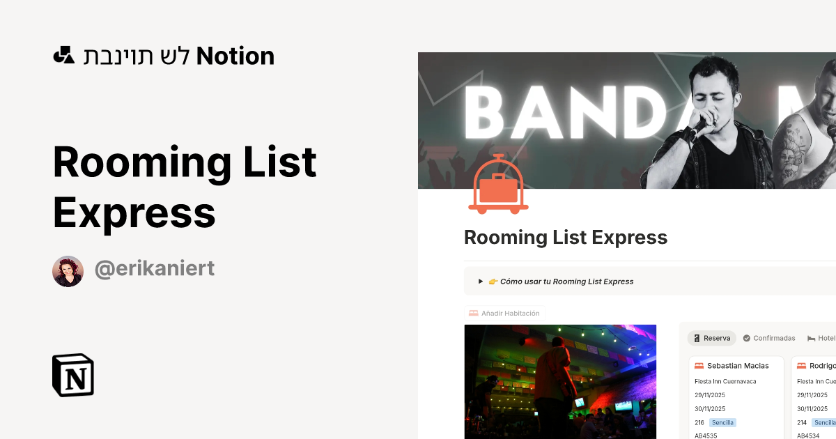 תבנית Rooming List Express מאת Erika Niert | Marketplace של Notion
